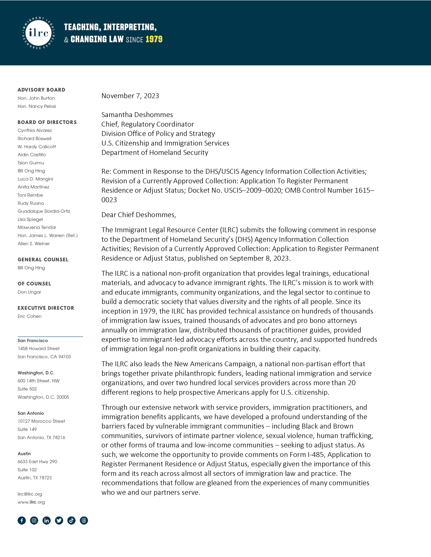 ILRC Comment On Proposed Changes To Form I 485 Immigrant Legal ILRC Comment On Proposed Changes To Form I 485 Immigrant Legal